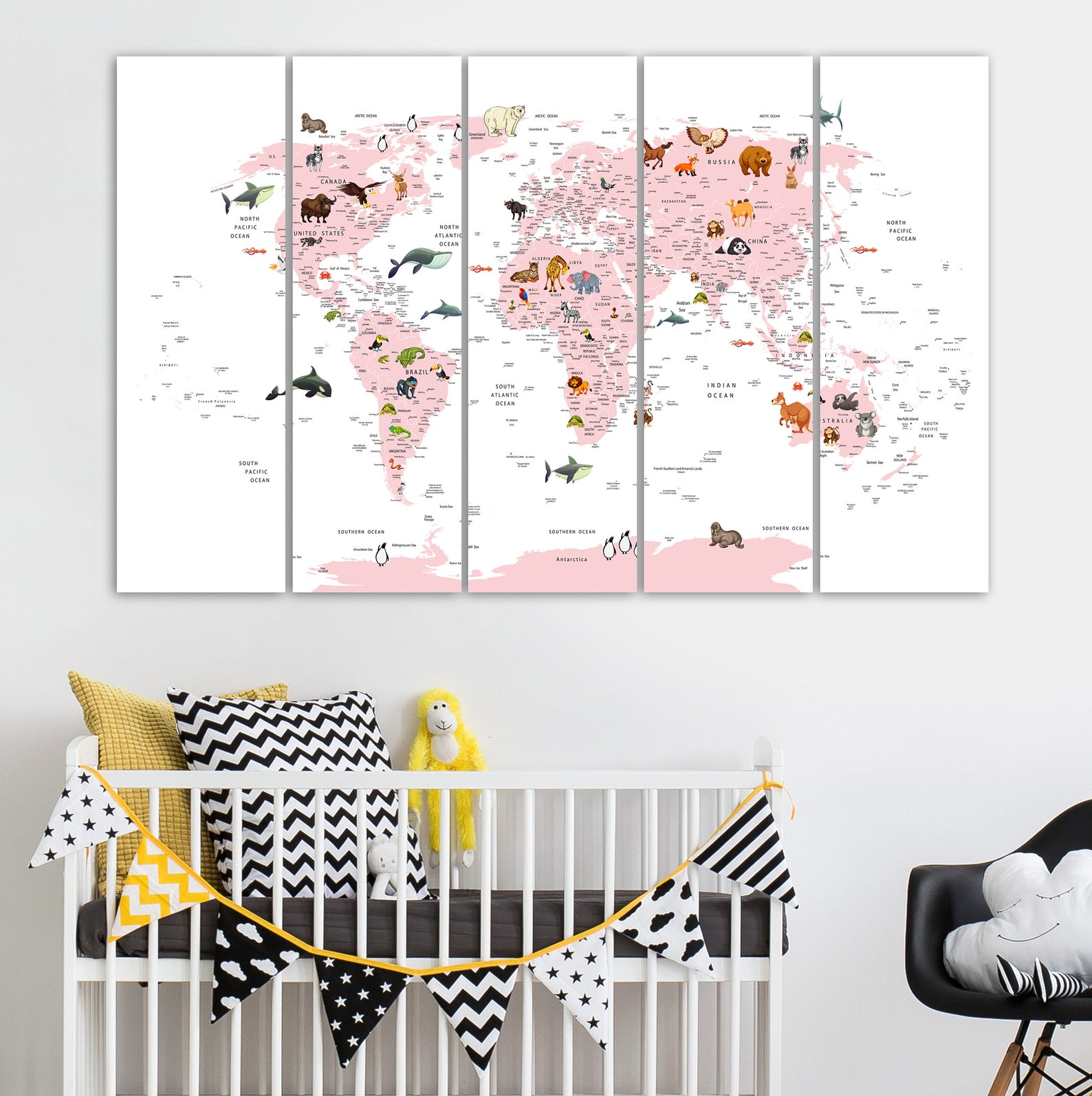 Canvas Pink World Map Kids Decor Nursery - Etsy
