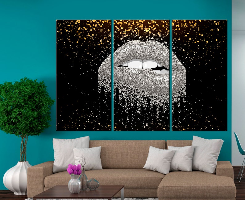 Silver Lips Wall art lips Canvas kiss print sex art | Etsy