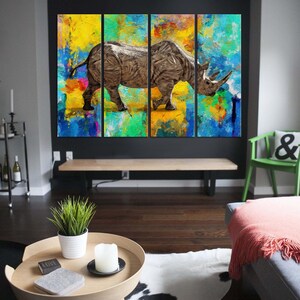 Rhinoceros Wall Art, Rhinoceros Canvas, Modern Oil Painting of Rhino ...