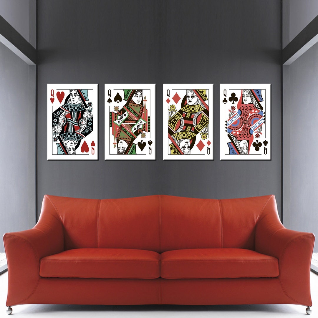 Playing Cards Queens Set 4 Panels Wall Art, Cards Print, Queens Art ...