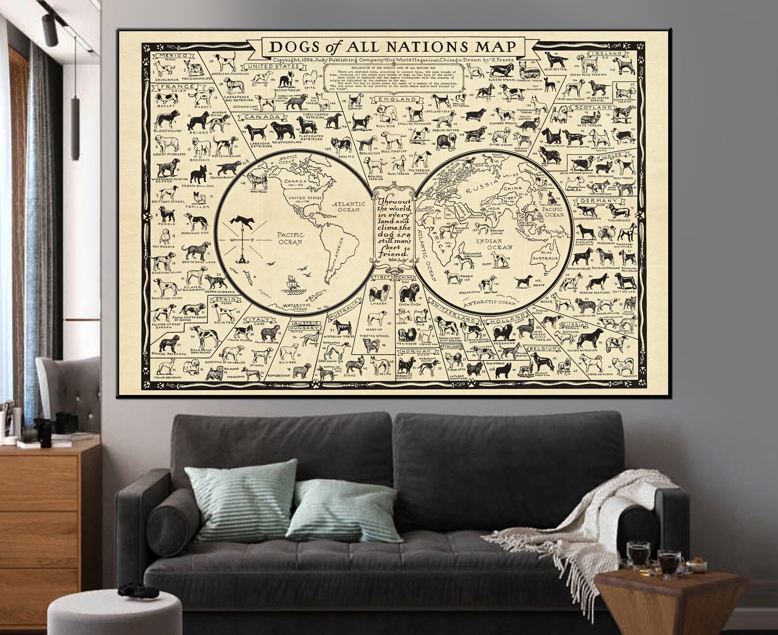 Dog Breeds Canvas Dogs of All Nations Map Canvas Dogs Map - Etsy