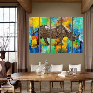 Rhinoceros Wall Art, Rhinoceros Canvas, Modern Oil Painting of Rhino ...