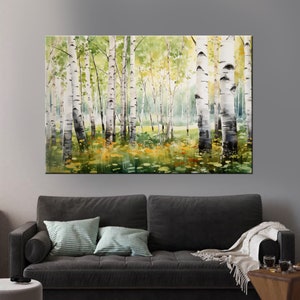 Birch Tree Canvas, Birch Forest Painting Print, Forest Landscape Wall ...