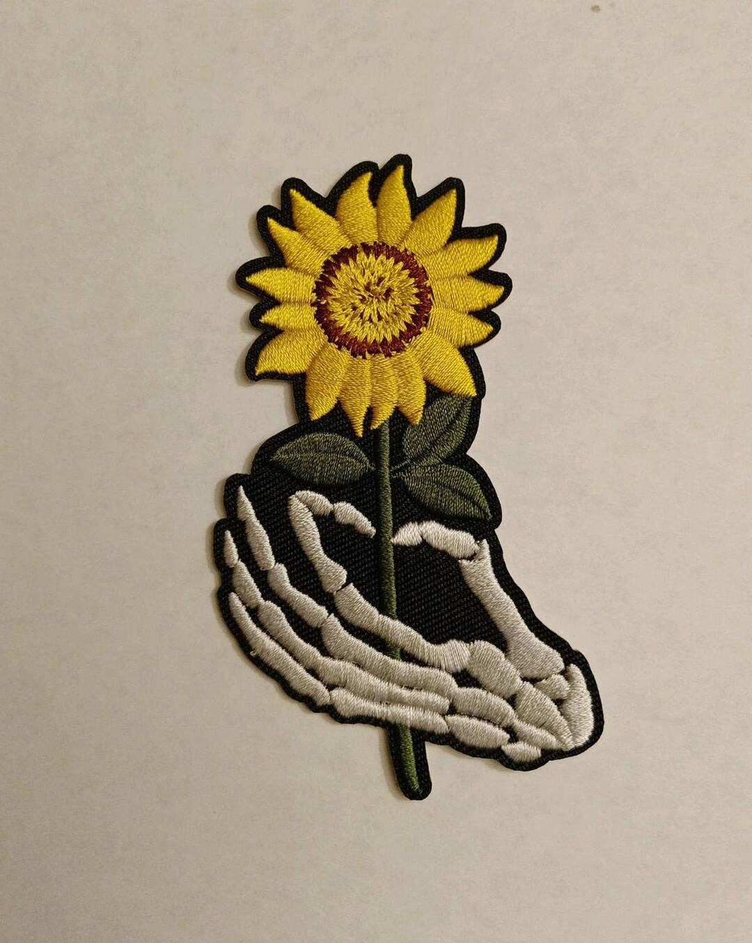 Embroidered Iron on Patch Skeleton Hand With Sunflower - Etsy