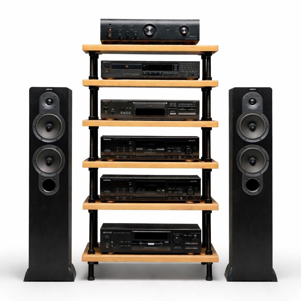 Oak & Black Audio Rack, 5 Tier Turntable Stand, Threaded Rod Shelf - Etsy