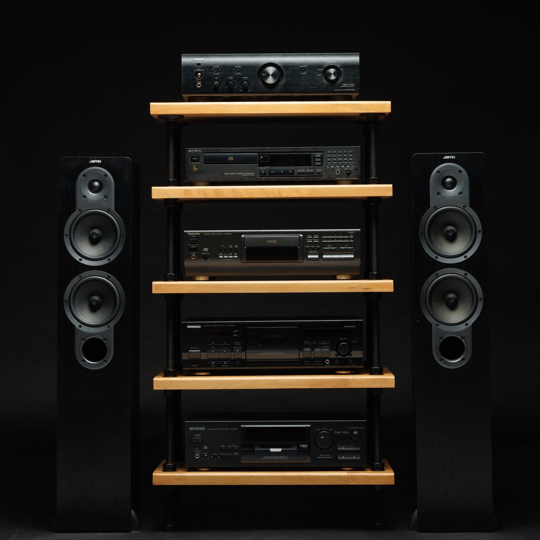 Oak & Black Audio Rack, 5 Tier Turntable Stand, Threaded Rod Shelf - Etsy