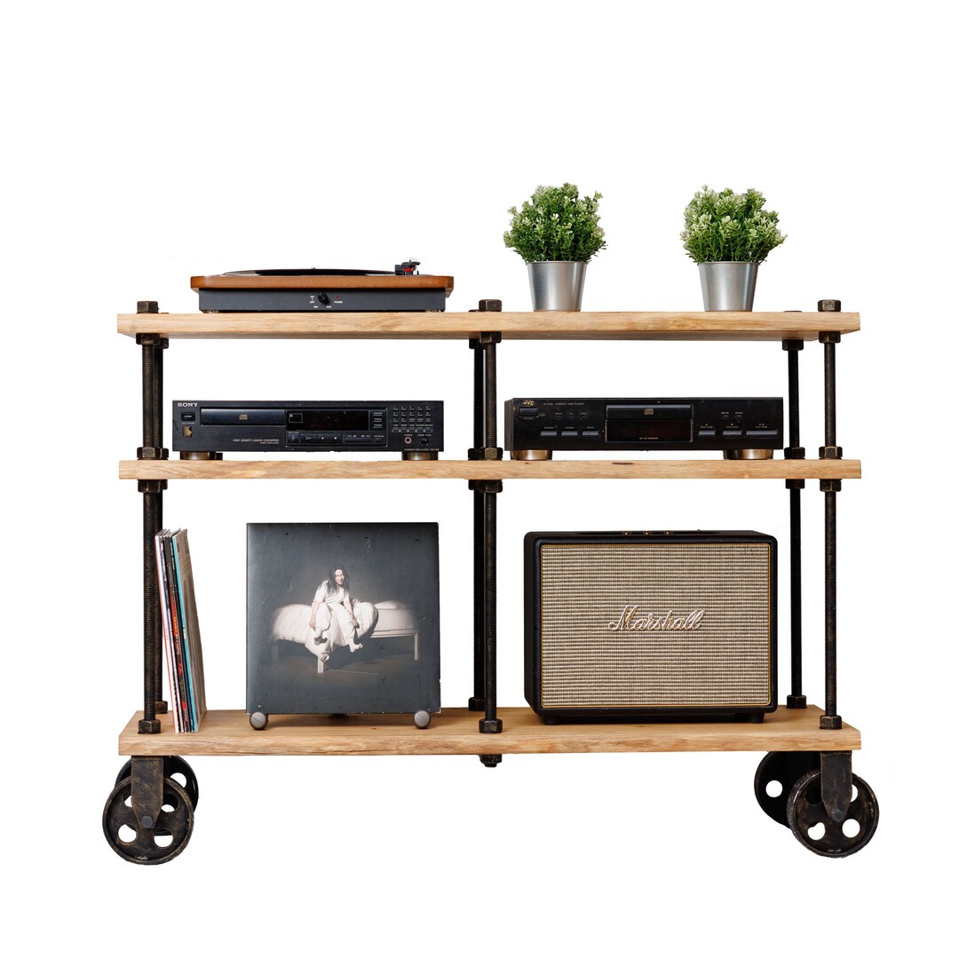 NEW-OAK WOOD, Registered Design Stand, 3 Tier Threaded Rods Double ...