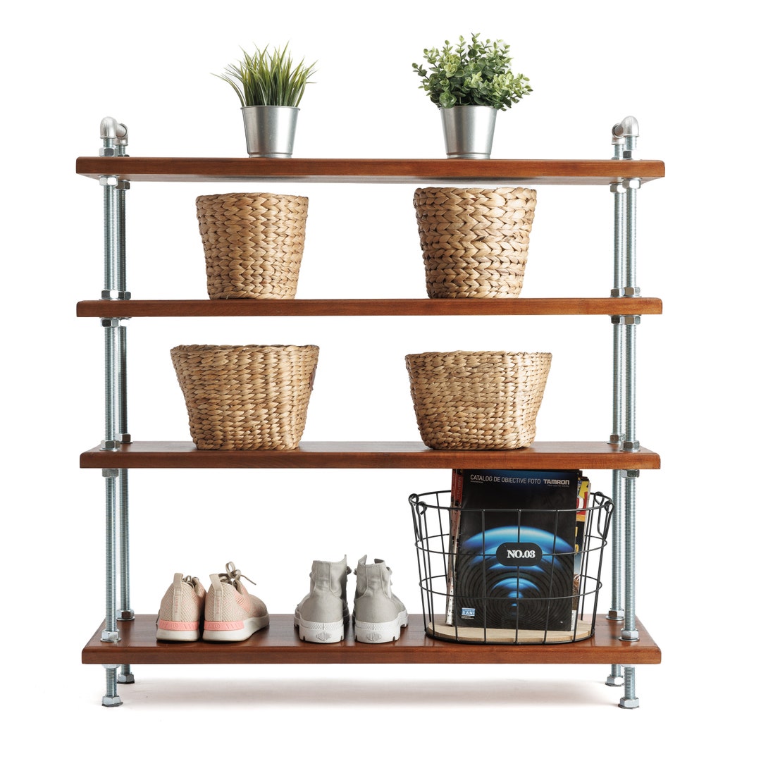 Threaded Rods Console, Reclaimed Wood Media Table With Shelf, Wide ...