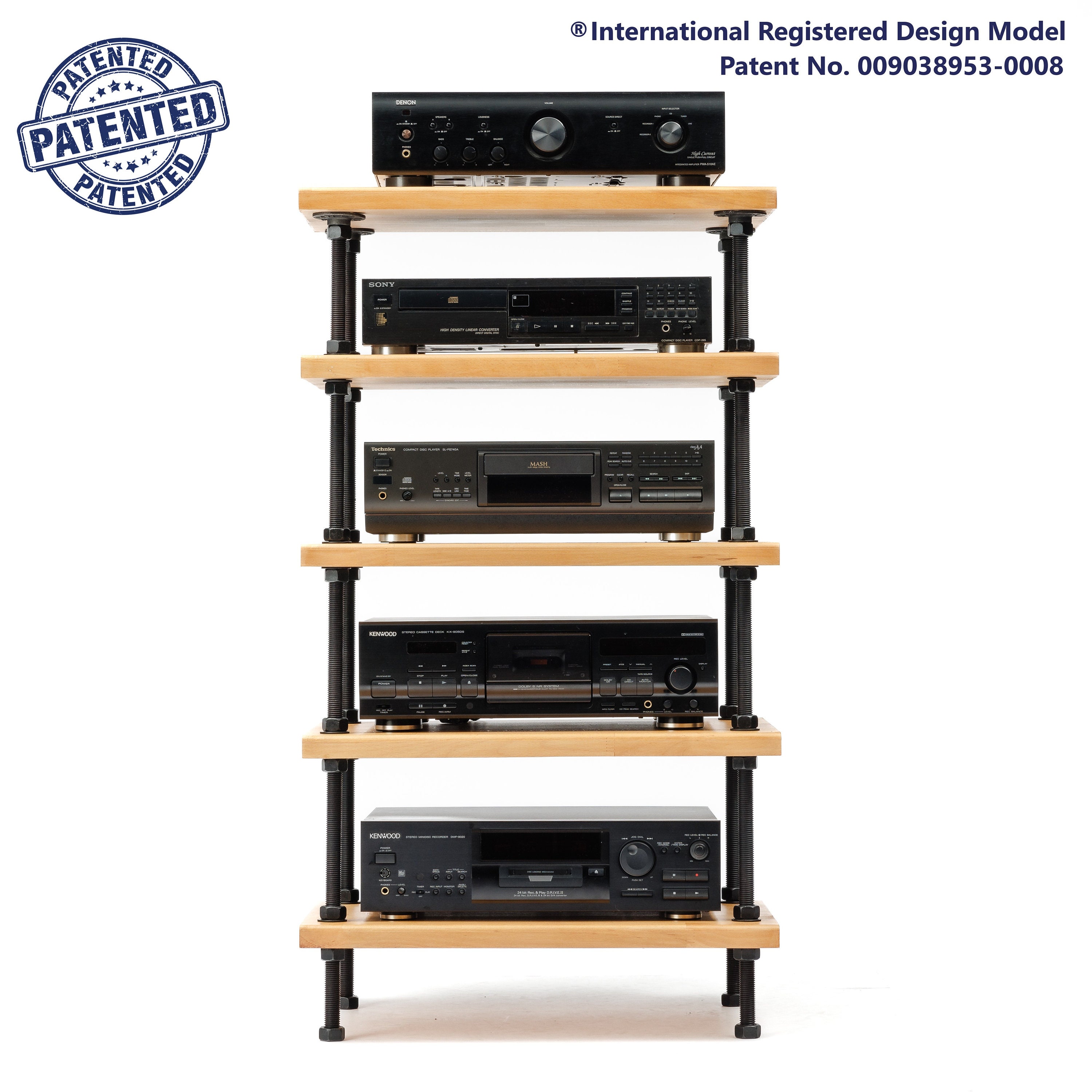 Oak & Black Audio Rack, 5 Tier Turntable Stand, Threaded Rod Shelf - Etsy