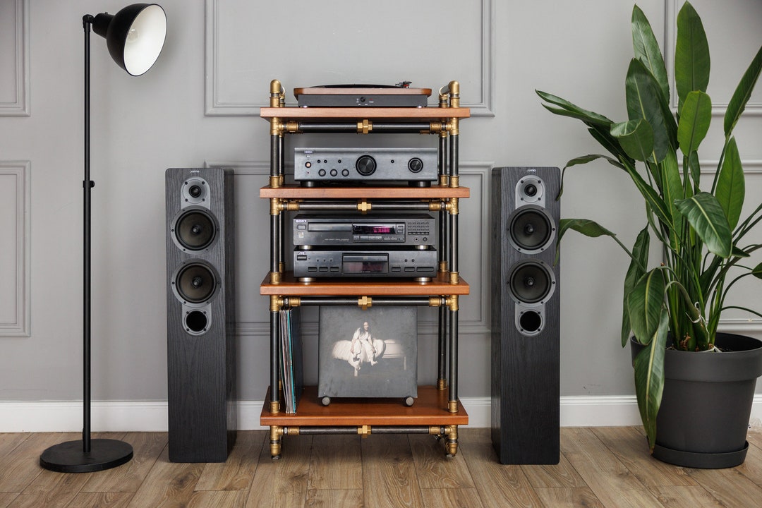 LP Turntable Storage, Handmade Record Player Stand, Industrial Vinyl ...