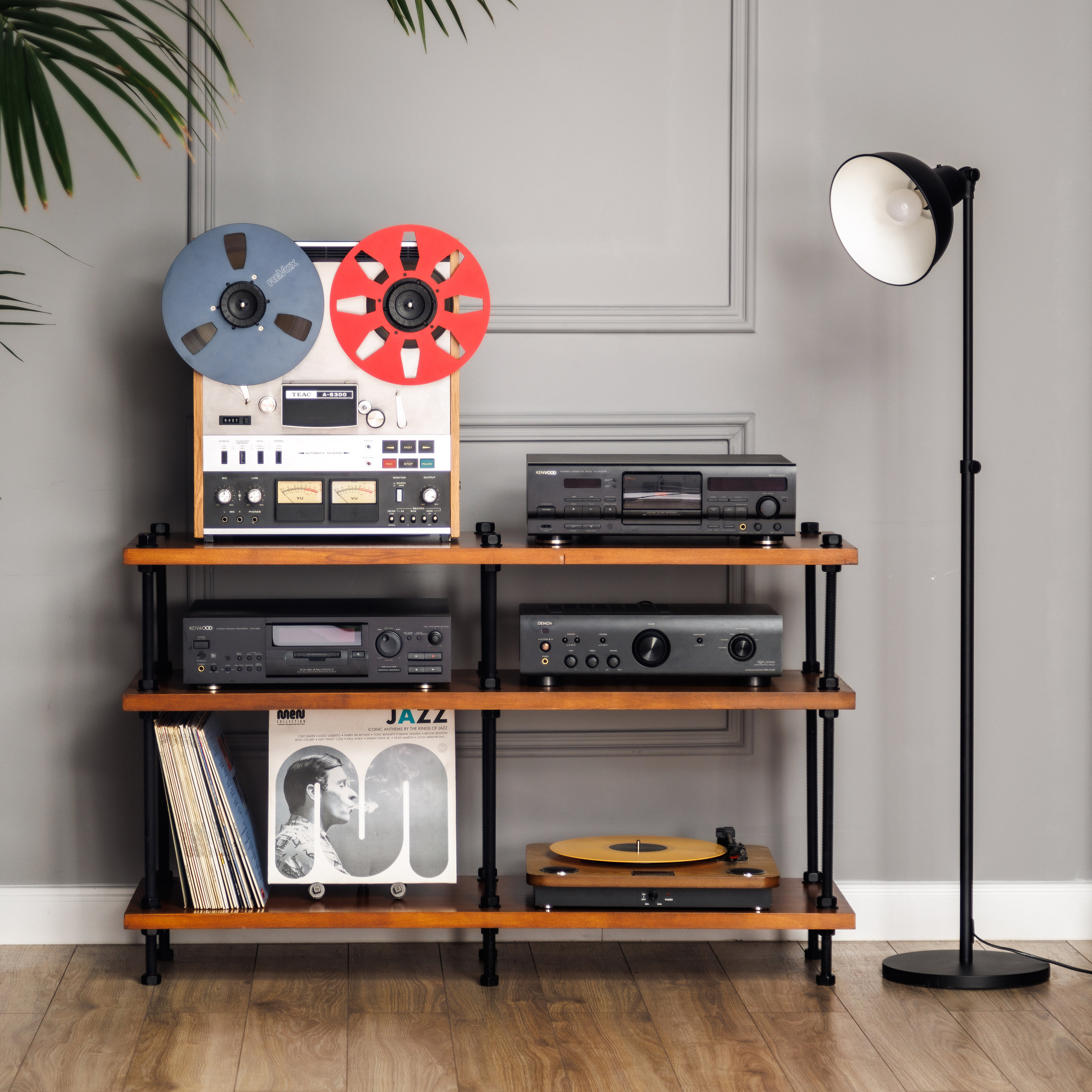 Oak & Black Audio Rack, 5 Tier Turntable Stand, Threaded Rod Shelf - Etsy
