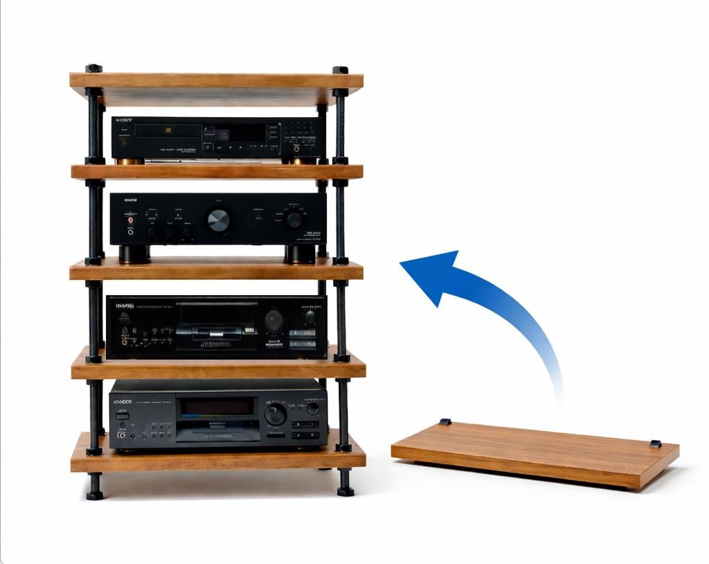 Oak & Black Audio Rack, 5 Tier Turntable Stand, Threaded Rod Shelf - Etsy