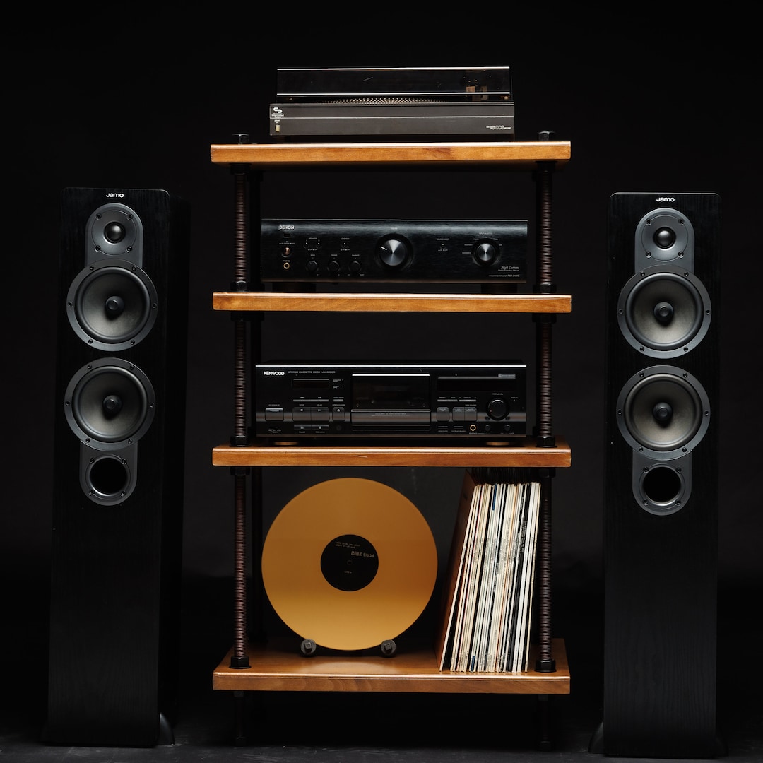 Audiophile Rack Storage, Audio Rack Wheel, Brass Stand, Wood Furniture ...