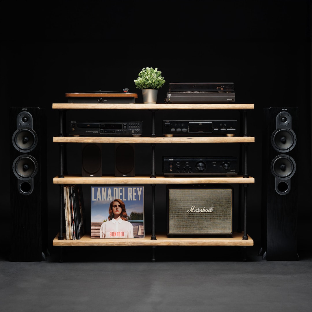 NEW-OAK WOOD, Registered Design Stand, 4 Tier Threaded Rods Double ...