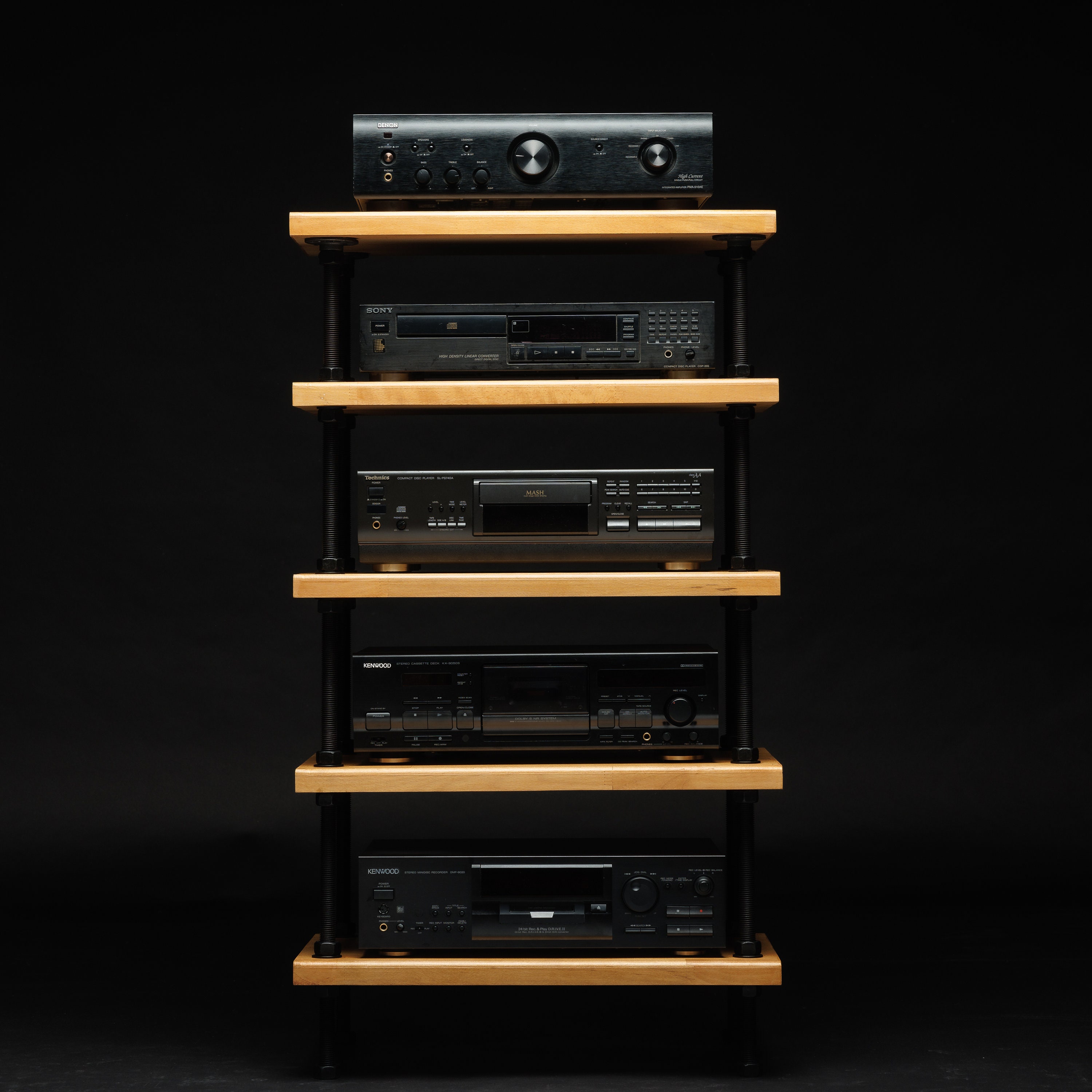 Oak & Black Audio Rack, 5 Tier Turntable Stand, Threaded Rod Shelf - Etsy