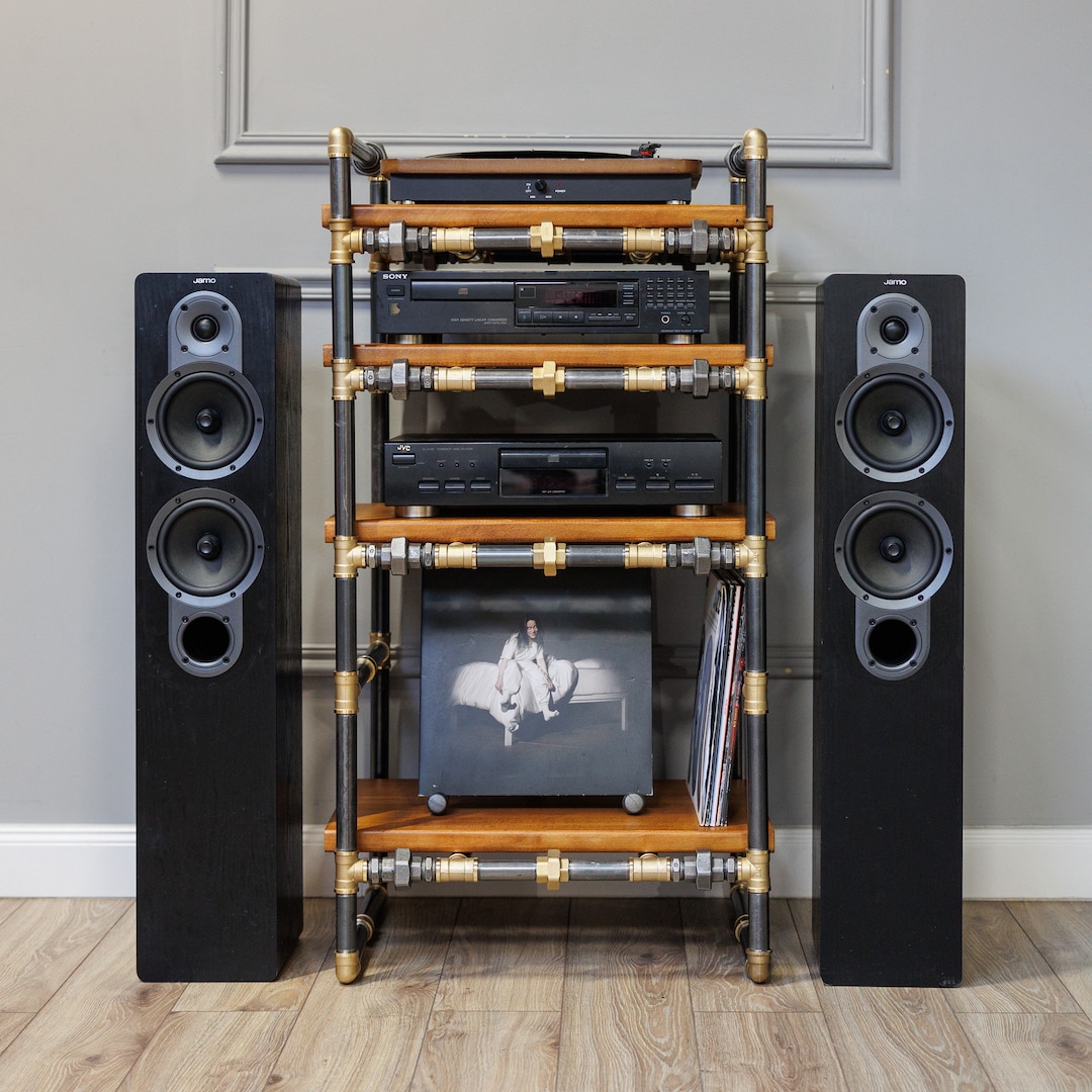 LP Turntable Storage, Handmade Record Player Stand, Industrial Vinyl ...