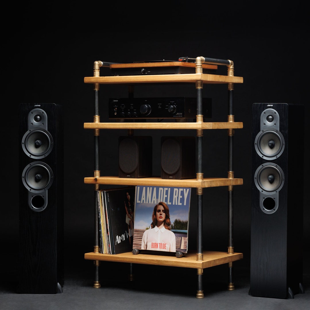 NEW-OAK WOOD, Gold Turntable Storage, Reclaimed Wood Furniture ...