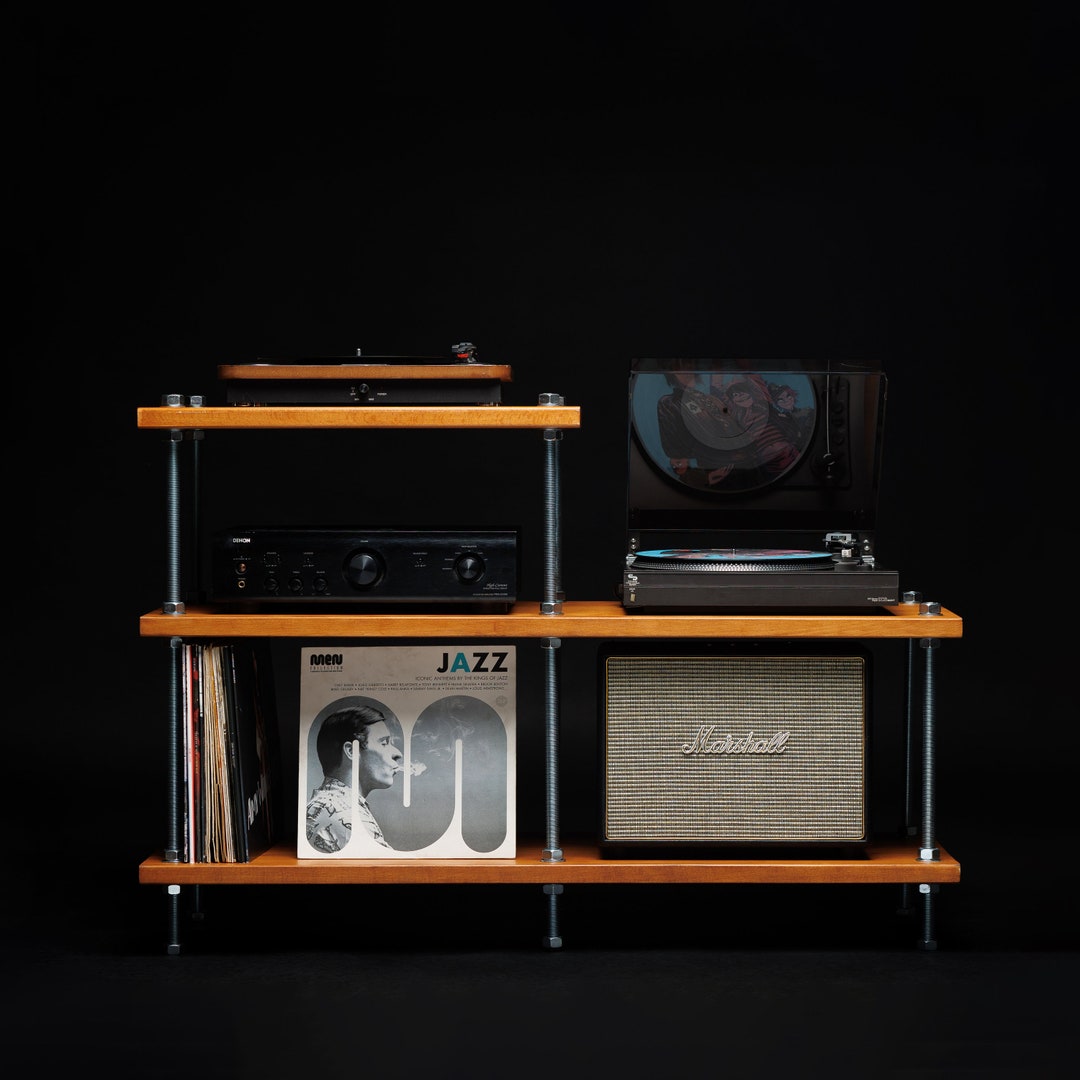 Handmade Industrial Turntable Stand, Solid Beech Wood, Vinyl Record ...