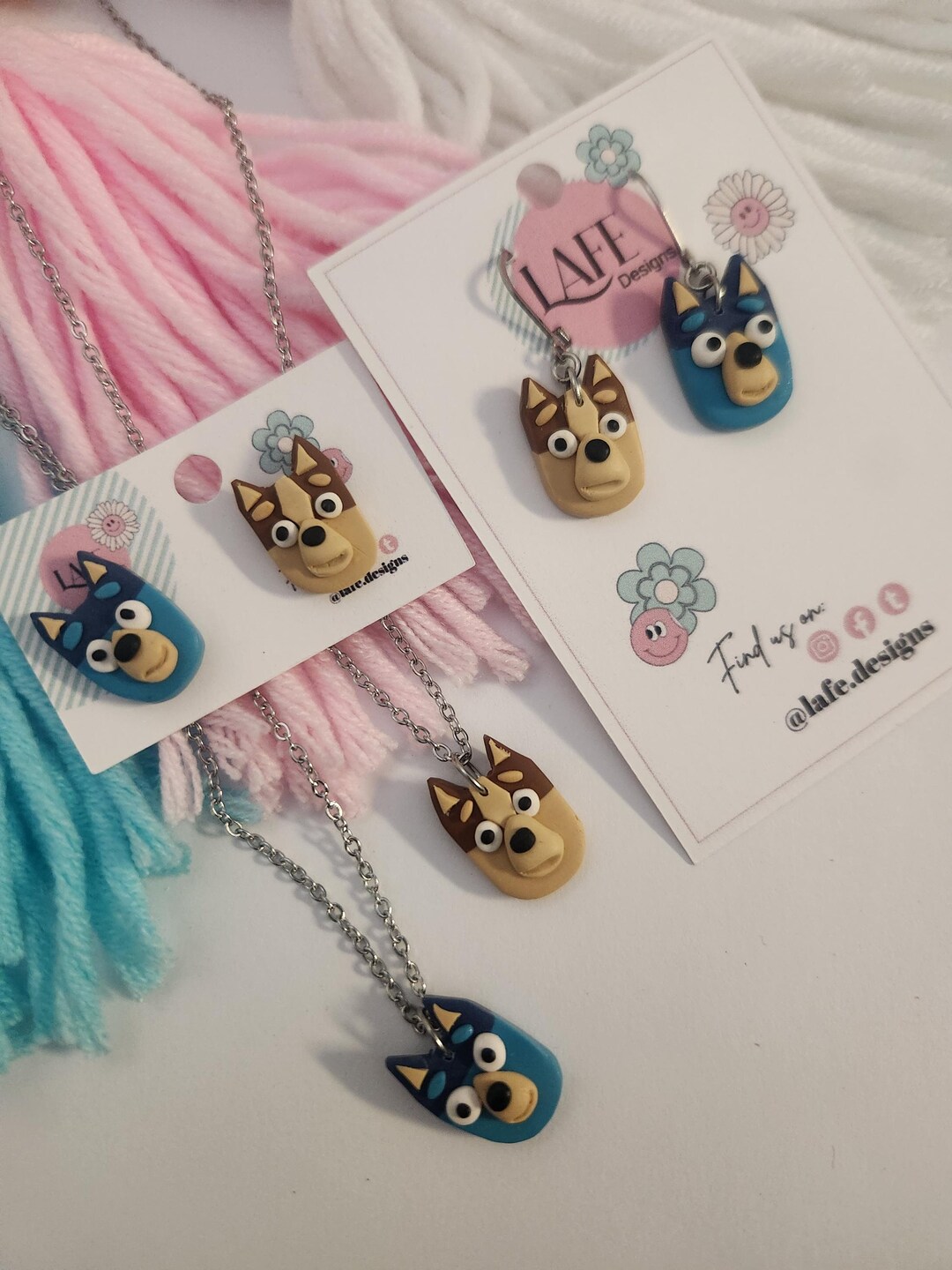 Earrings Inspired by Bluey and Bingo, Bluey and Bingo Earrings, Polymer ...