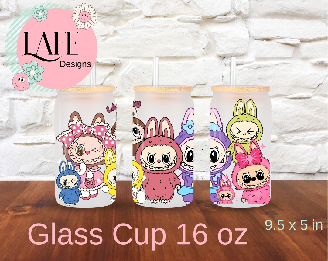 Labubu Png, Glass Cup Wrap, 16 Oz Glass Can Wrap PNG, Trending Cartoon ...