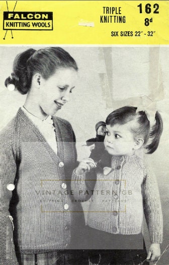 PDF Download, 1950s, Falcon, Knitting Pattern, 162, Girls Cardigan ...