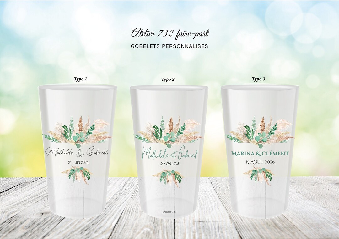 Gobelets personnalisés pampa bohème chic eucalyptus - Etsy France