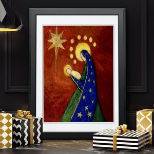 Religious Abstract Christmas Nativity With Madonna and Jesus Mary and ...