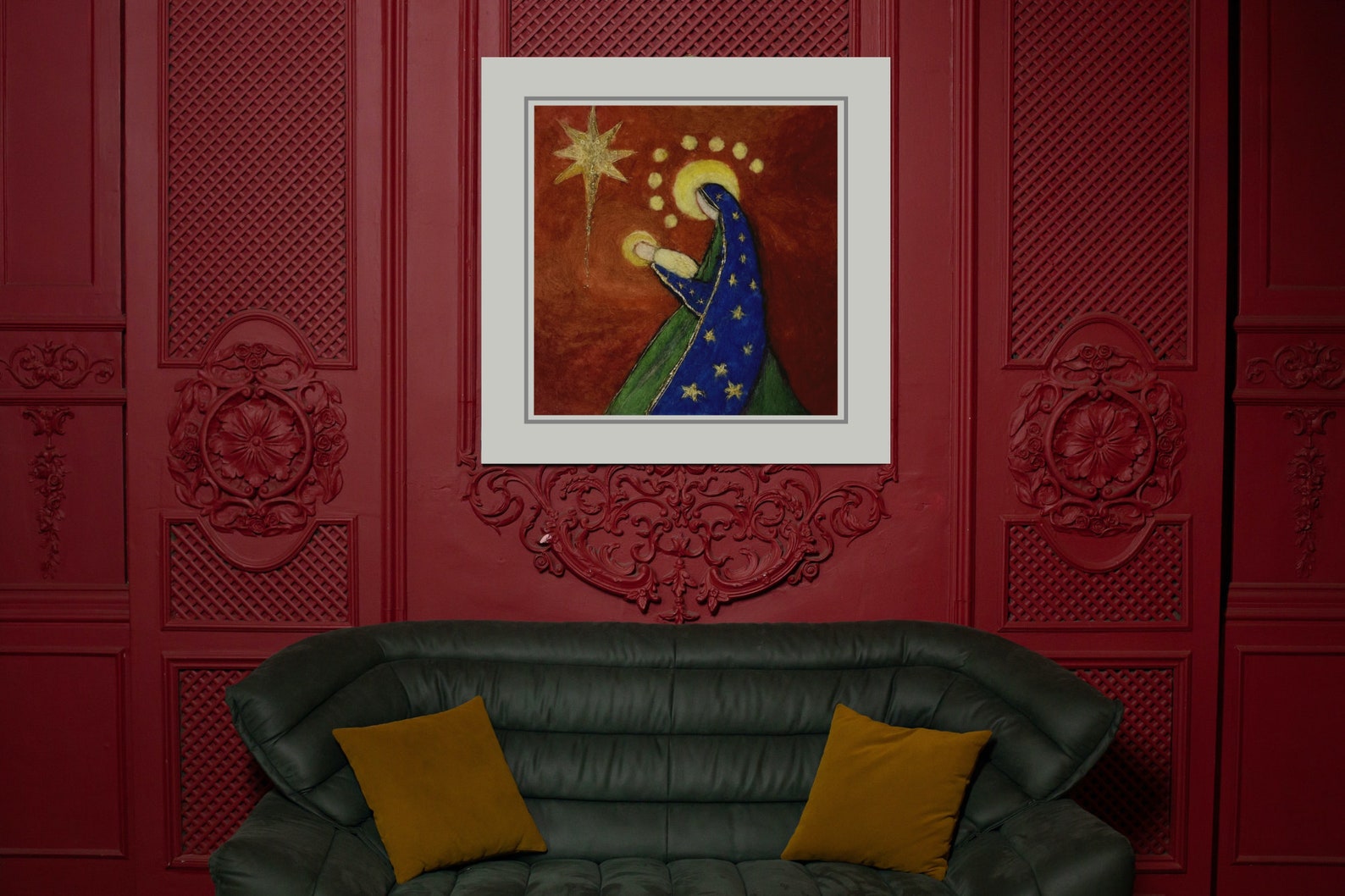 Religious Abstract Christmas Nativity With Madonna and Jesus Mary and ...