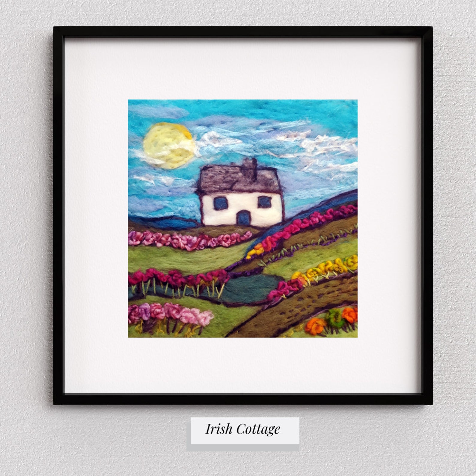 Irish Cottage Felt Art – Needle Felted Wool Painting, Embroidered Wall ...