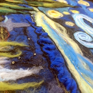 Starry Night - Impressionist Felted Wool Painting, Original Needle Felt ...