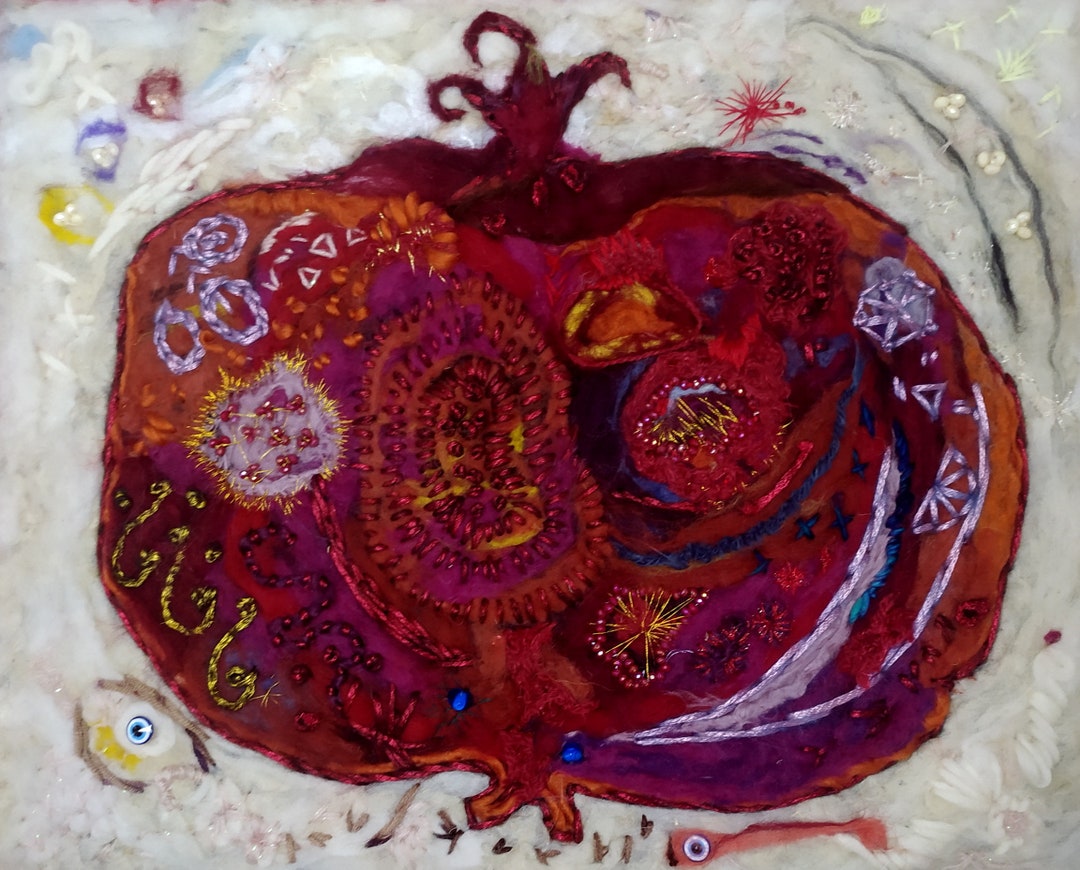 Pomegranate Felt Art Painting, Abstract Painting, Needle Felt, Wool ...