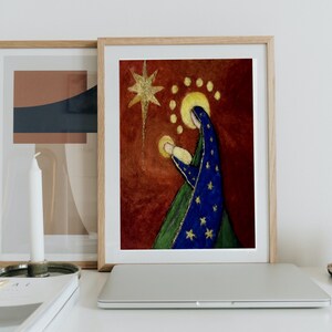 Religious Abstract Christmas Nativity With Madonna and Jesus Mary and ...