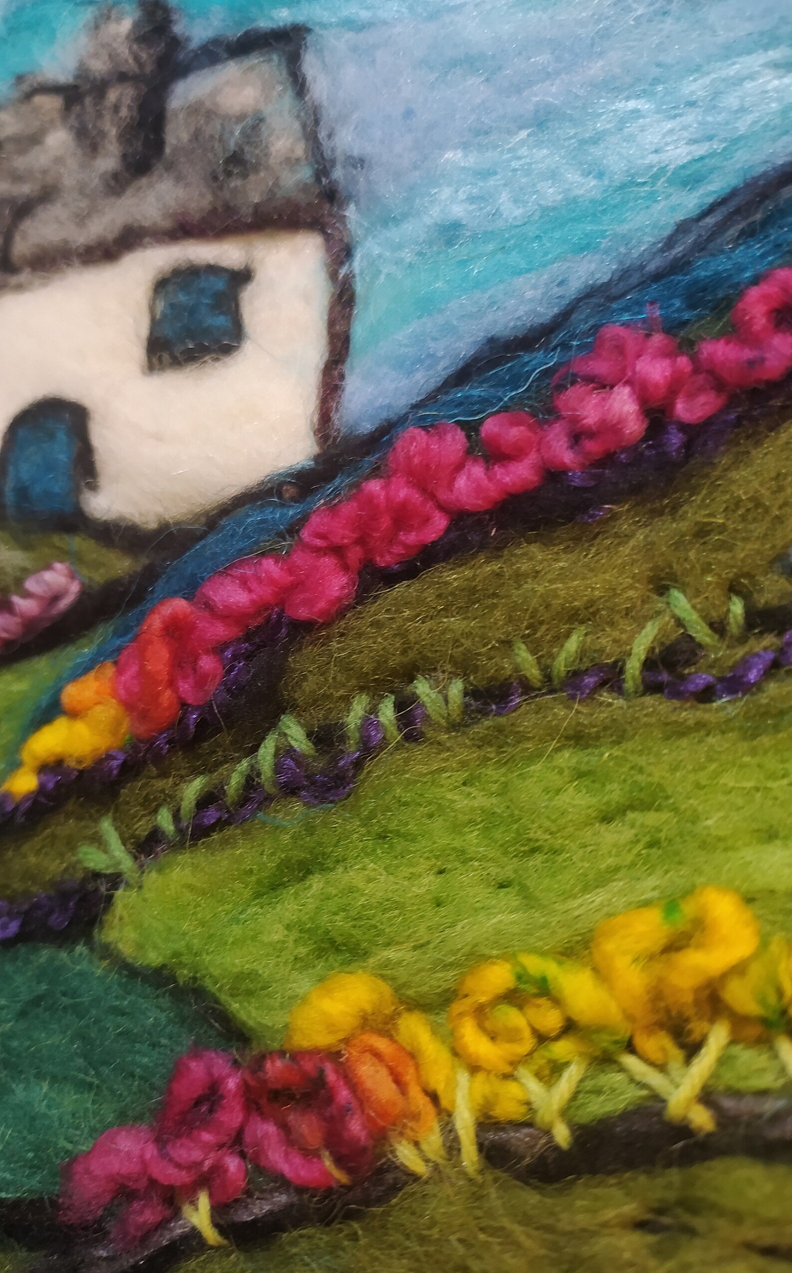 Irish Cottage Felt Art – Needle Felted Wool Painting, Embroidered Wall ...