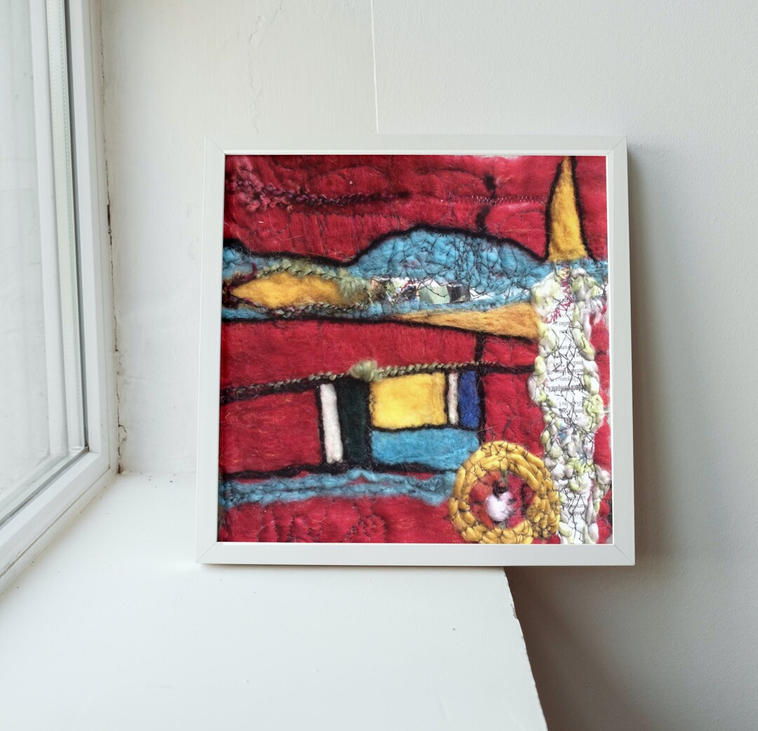 Red & Black Origami Needle Felt Painting | Abstract Wool Tapestry Wall ...