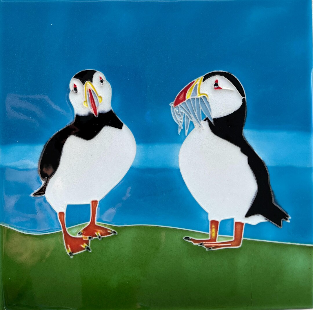 Puffin Catch - Ceramic Picture Tile - Etsy