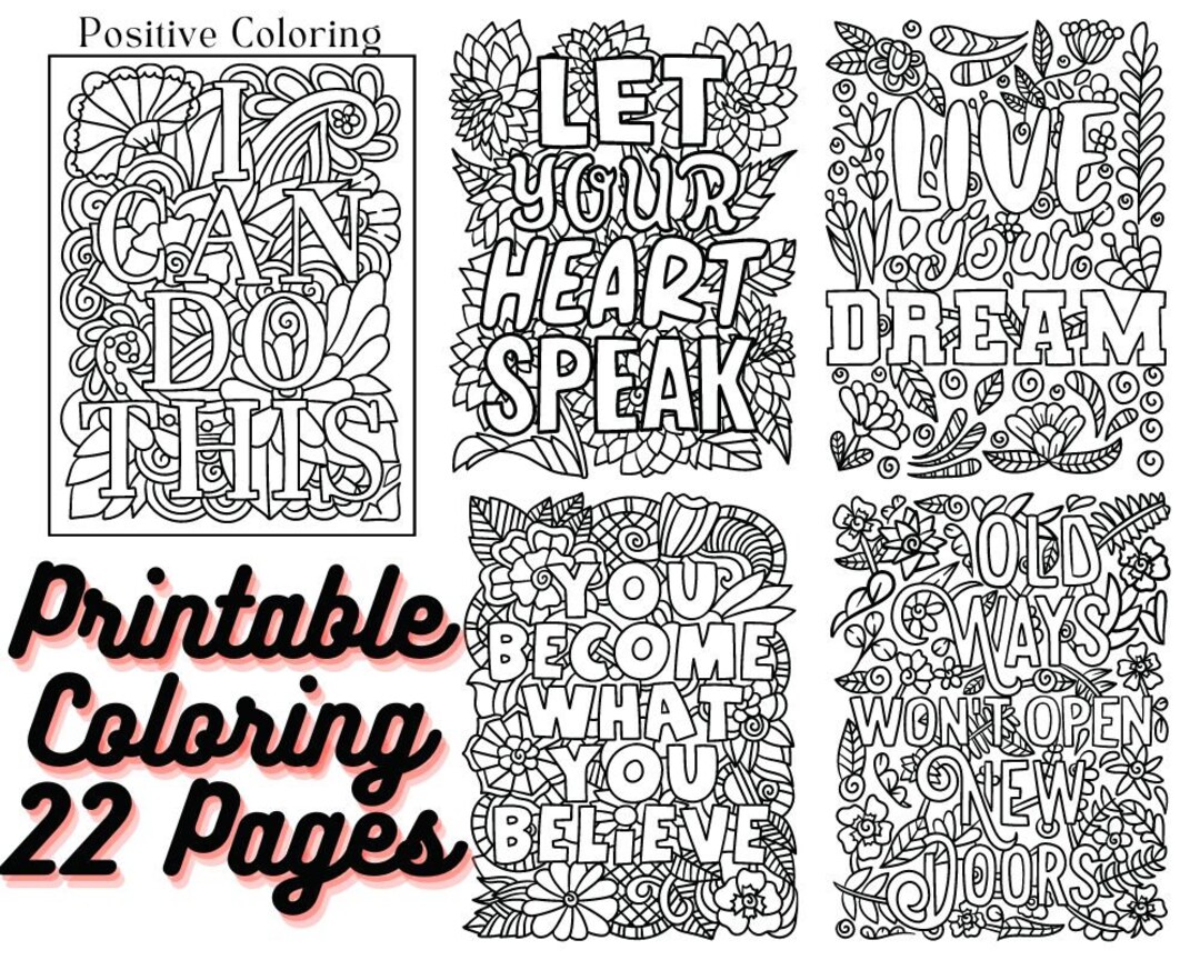 Positive Coloring Printable Pages, Art Therapy, Affirmation Coloring - Etsy