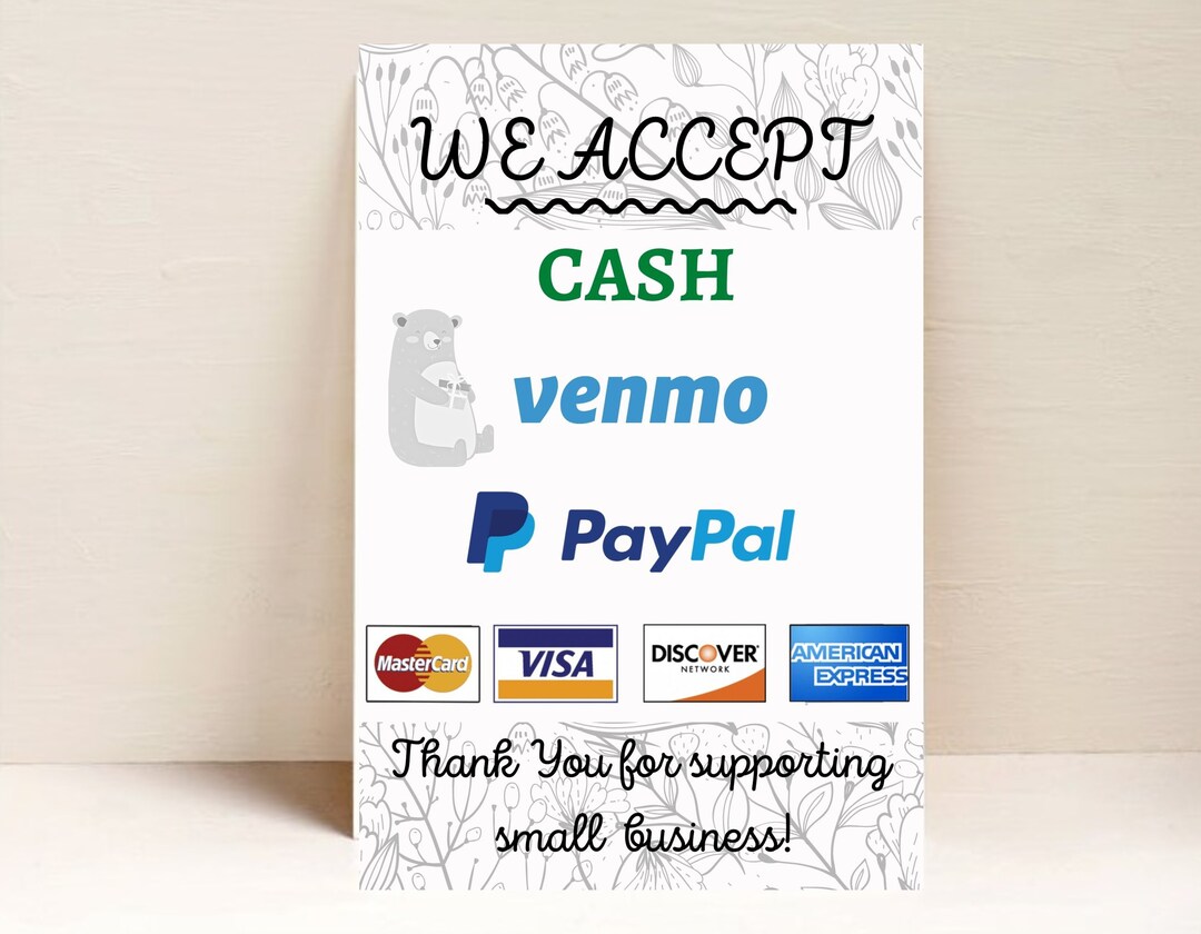 Money Payment Sign - How to Pay - Cash - Venmo - Square - Paypal ...