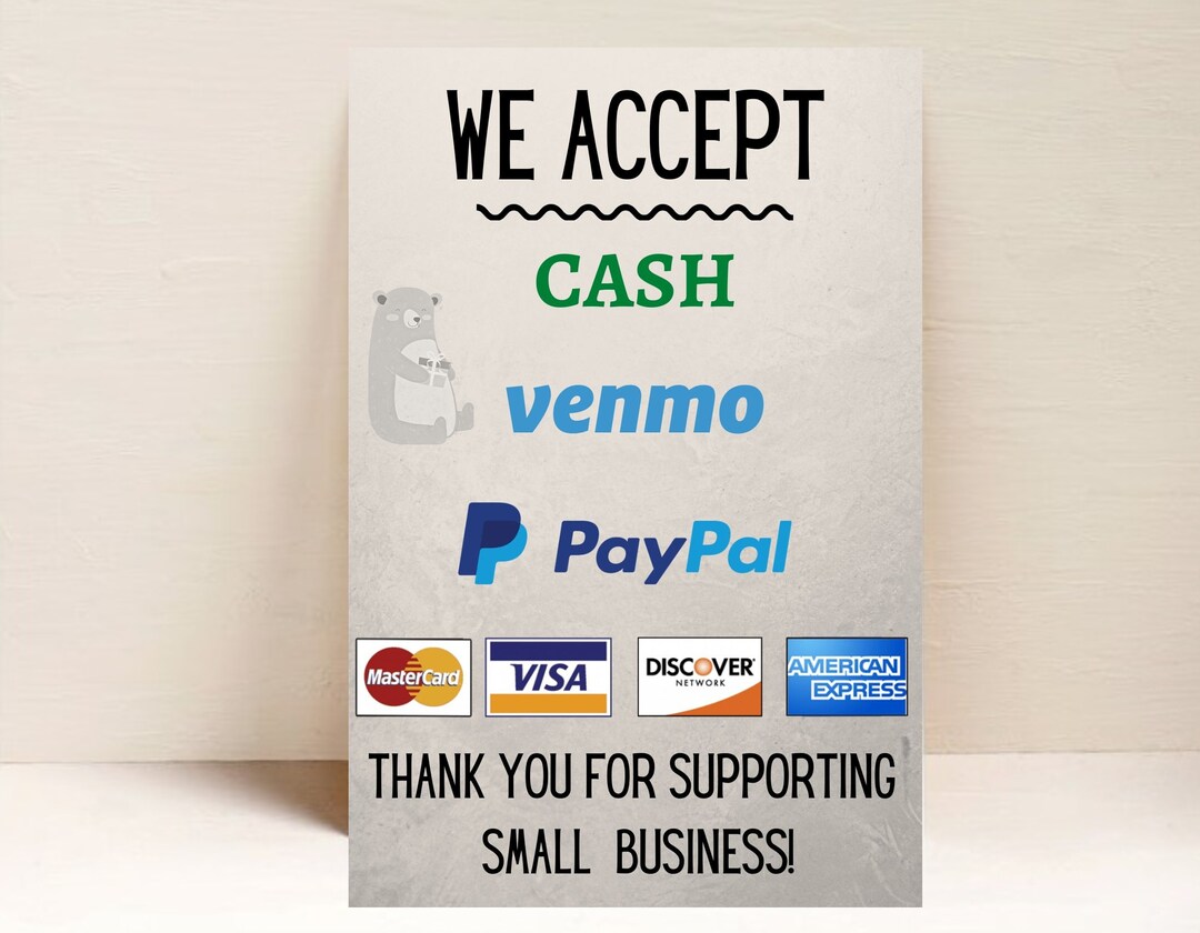 Money Payment Sign - How to Pay - Cash - Venmo - Square - Paypal ...