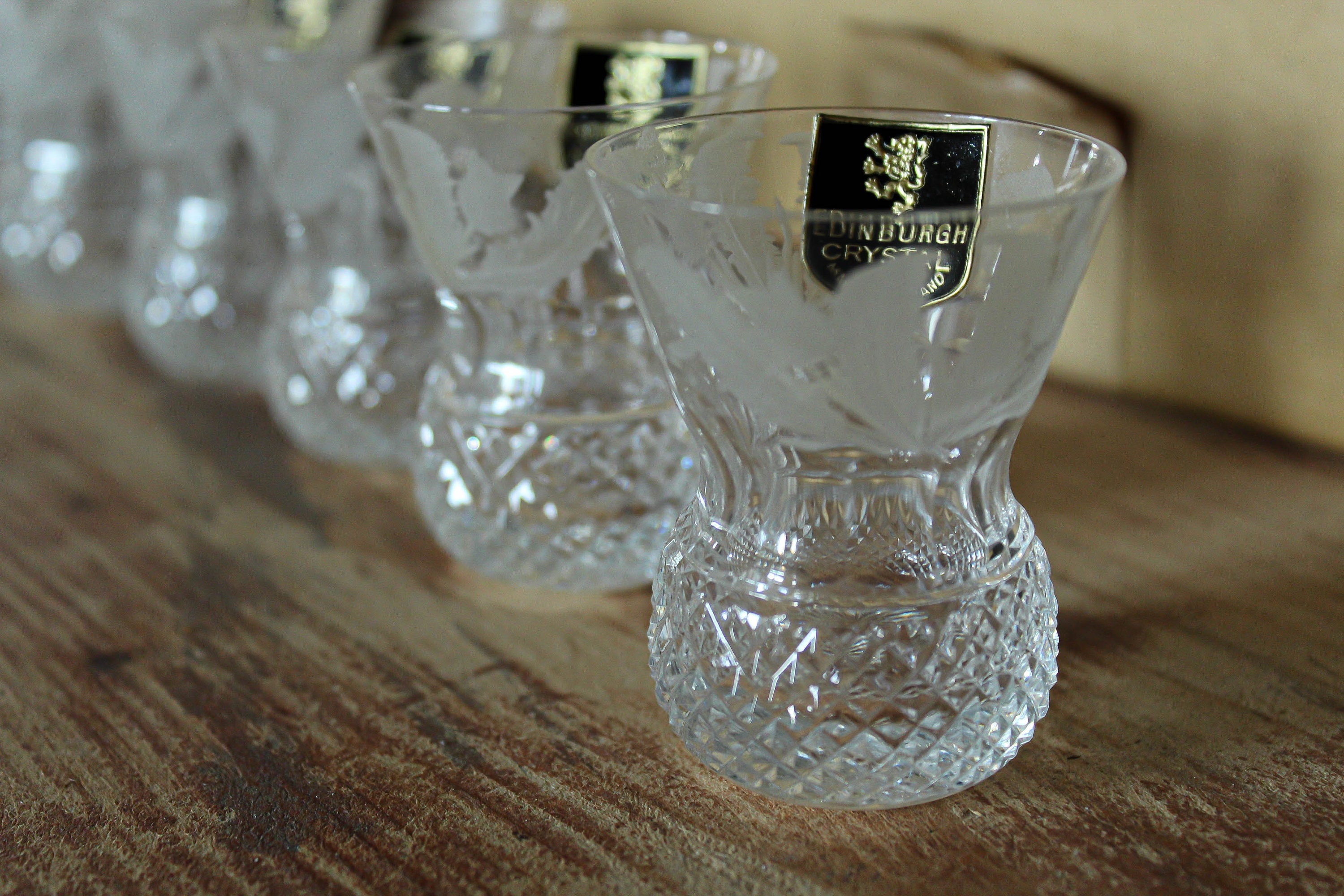 Box Of 6 Edinburgh Crystal Whiskey Glasses Thistle Pattern Rare Etsy