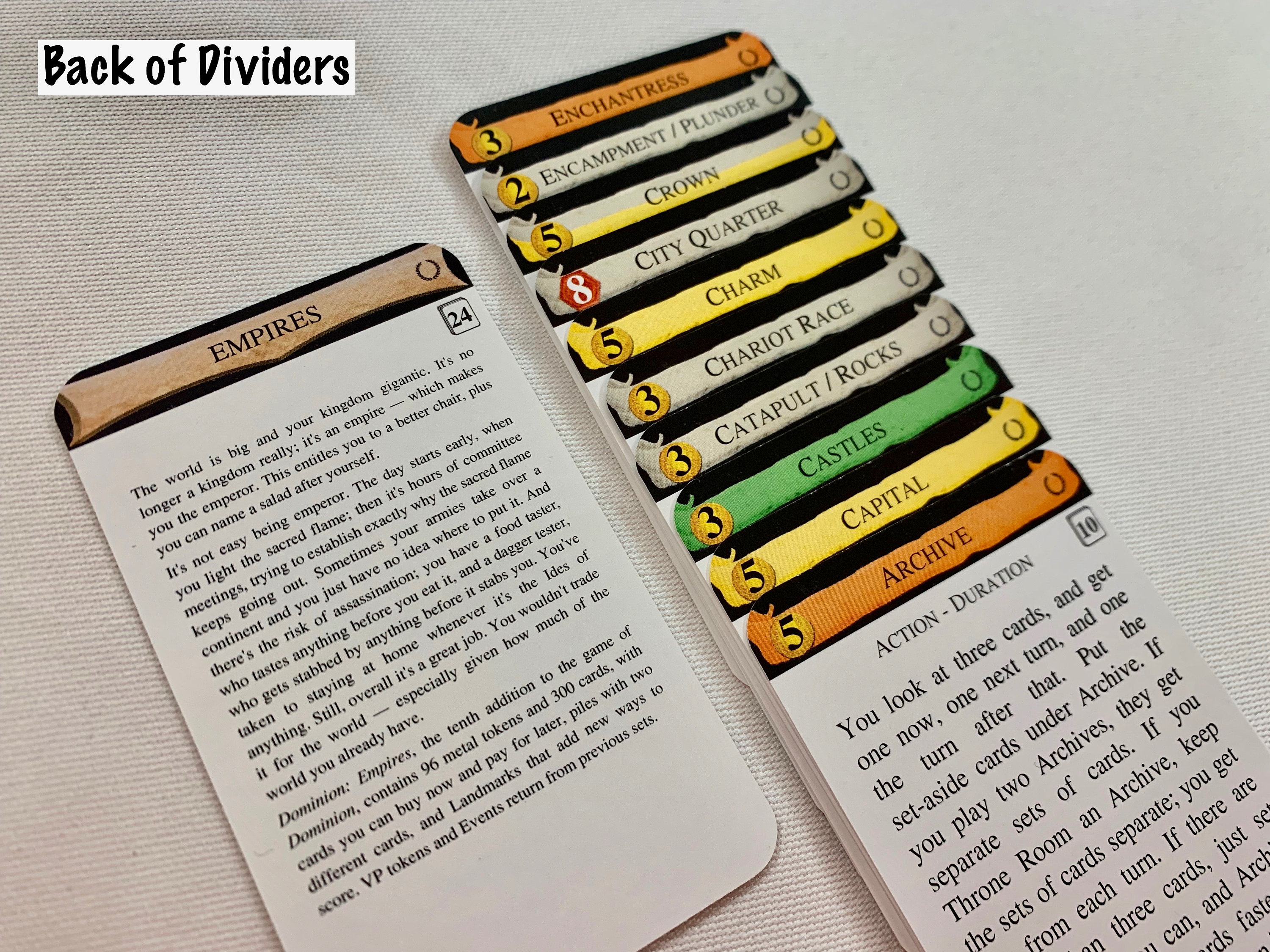 Dominion EMPIRES Divider Cards - Full Tab DIVIDER CARDS of the Empires ...