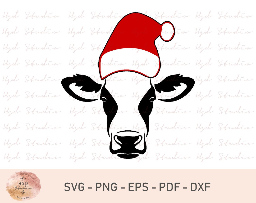 Santa Hat Svg, Cow Head Svg, Cow Bow Svg, Merry Christmas, Cow Svg, Cow ...