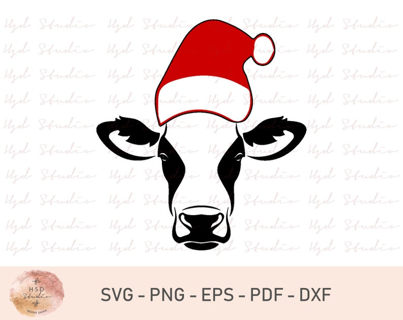 Santa Hat Svg Cow Head Svg Cow Bow Svg Merry Christmas Cow - Etsy