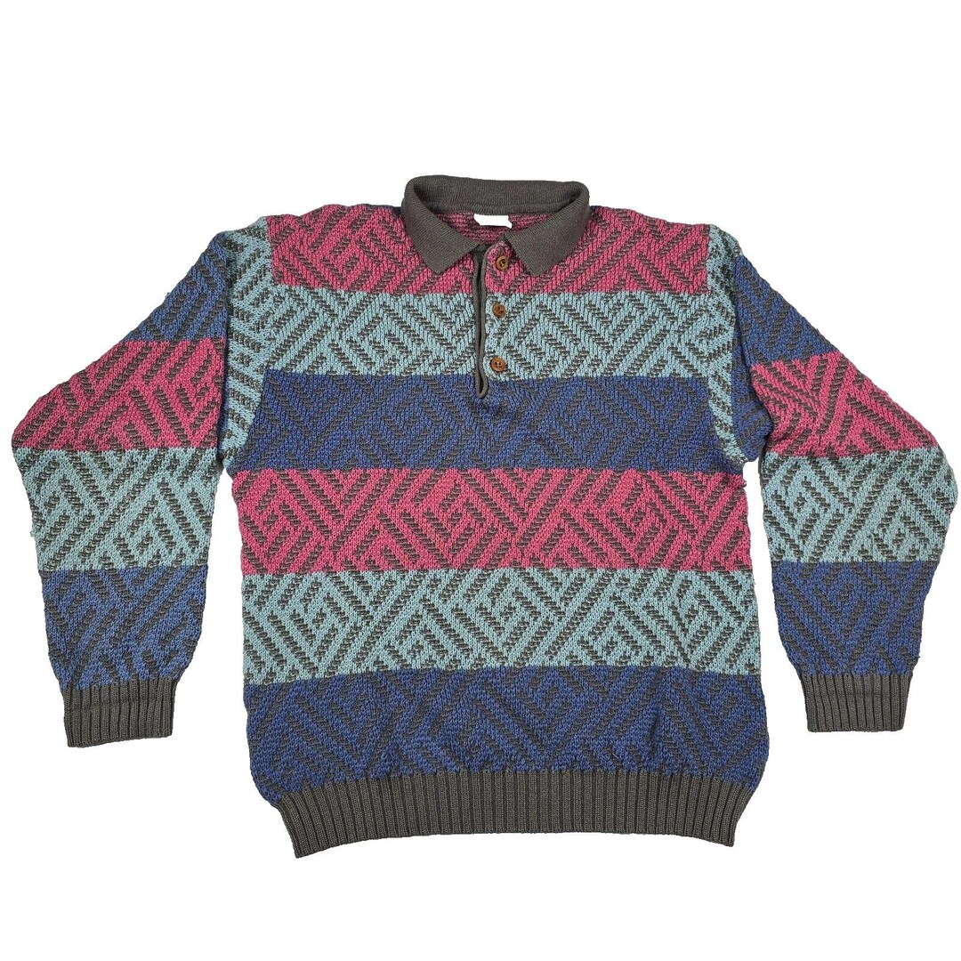 Vintage Gin Tonic Sportswear Colorblock Collared Knit Sweater Men's ...