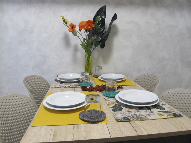 Handmade fabric Table Mats Leaves and cheetah Mustard and - Etsy Italia
