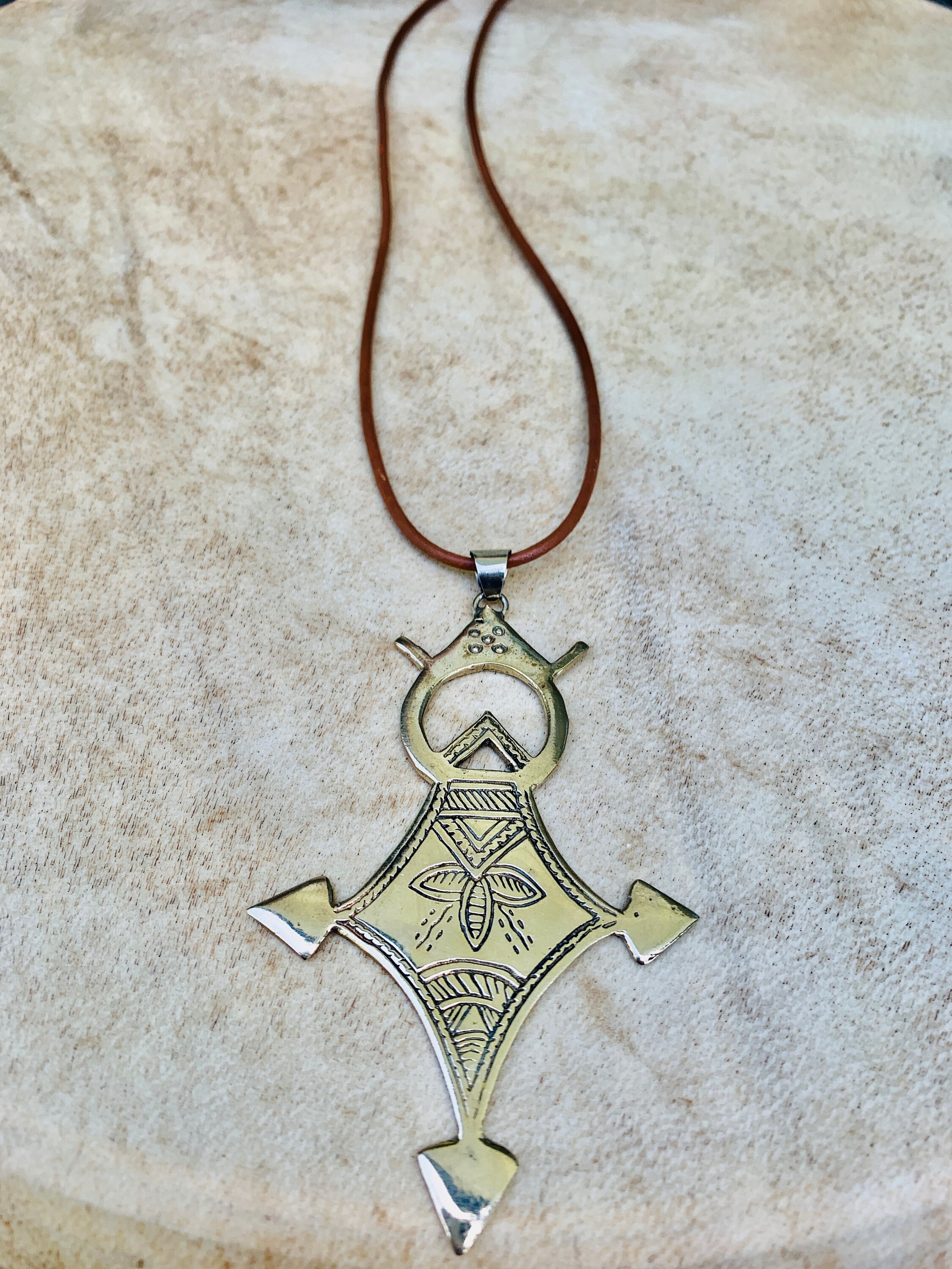 Large Tuareg Compass Cross Necklace: Berber Sahara Tribe Brass Pendant ...
