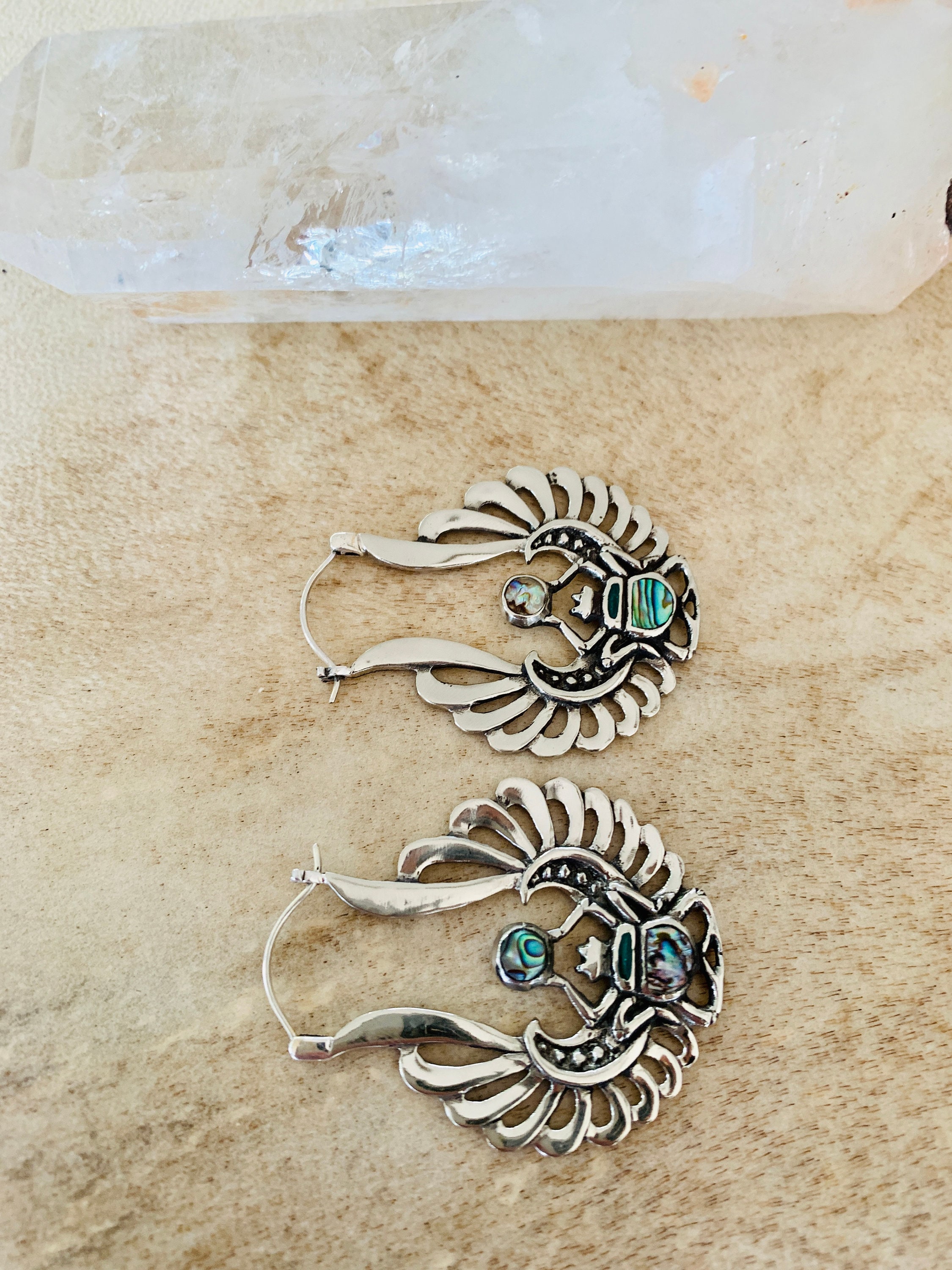 Silver and Abalone Shell Egyptian Scarab Earrings One of a - Etsy