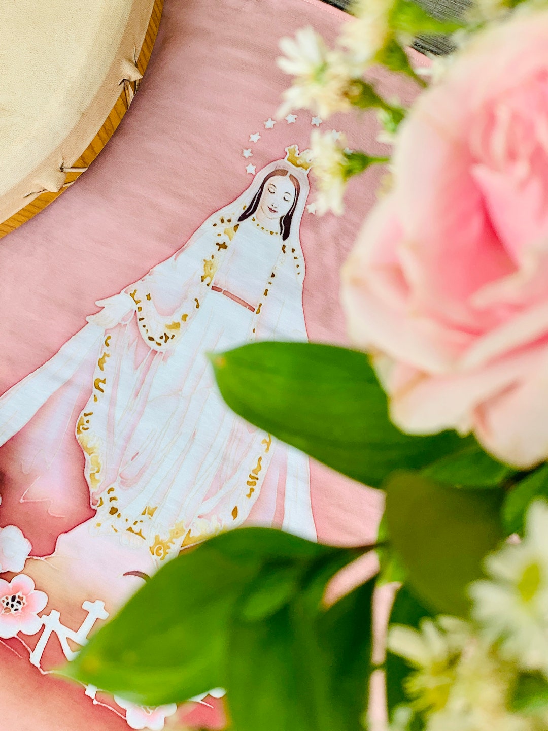 Vegan Silk Mother Mary Altar Cloth, Vegan, Eco Dyed, Dusty Pink ...