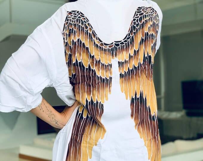 Angel Wing Kimono / Robe, Unisex Robe White, Unique Batik Handpainted ...
