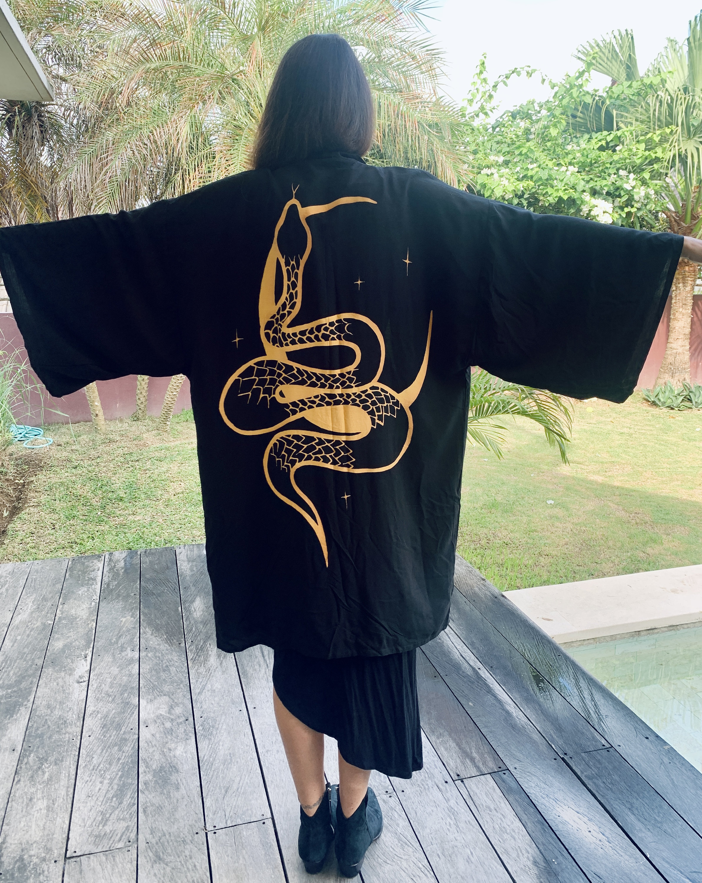 Lunar Serpent Golden Snake on Black Kimono Handpainted Batik - Etsy
