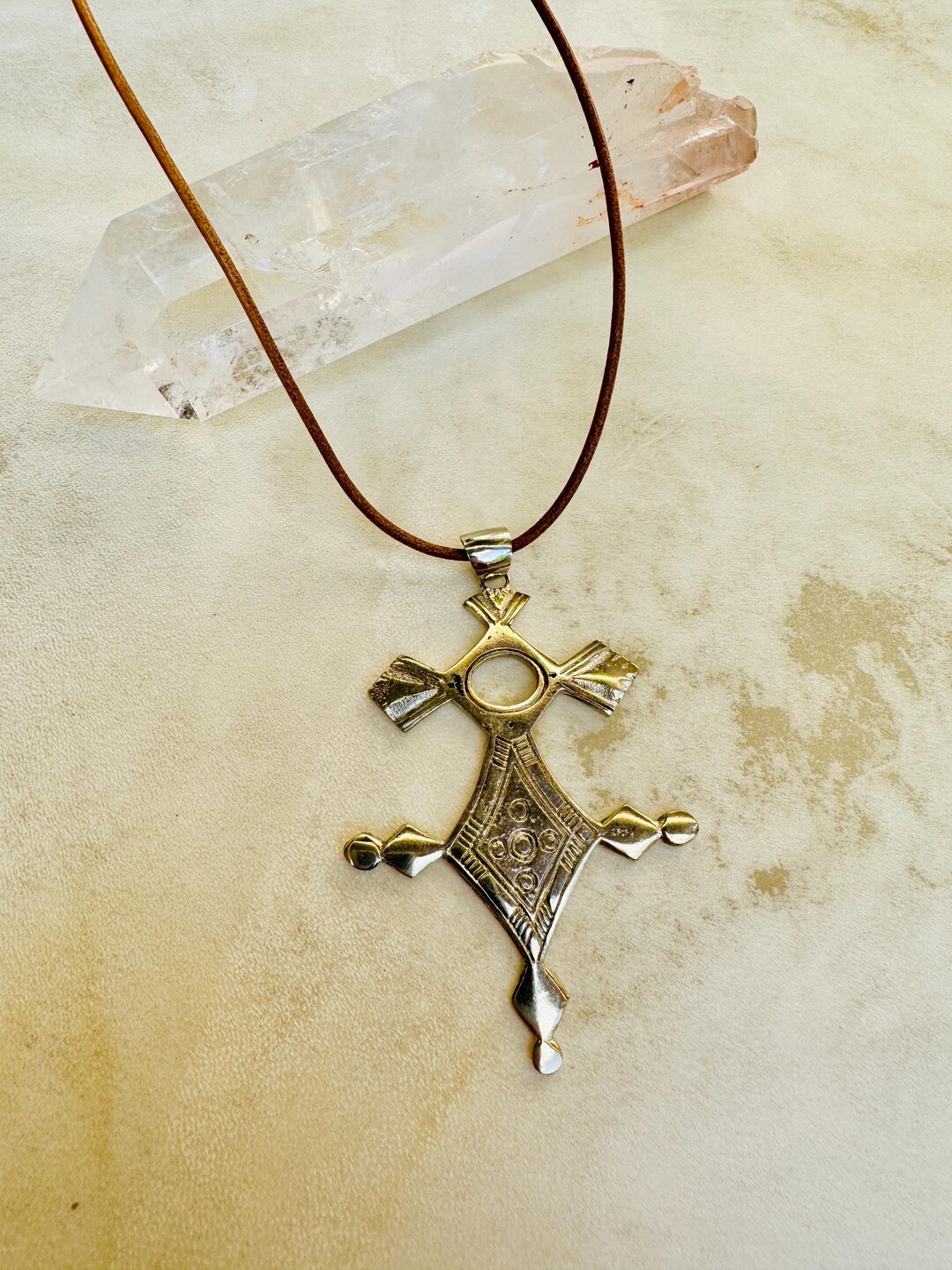 Large Natural Tuareg Compass Cross in Natural White Brass, Tribal ...